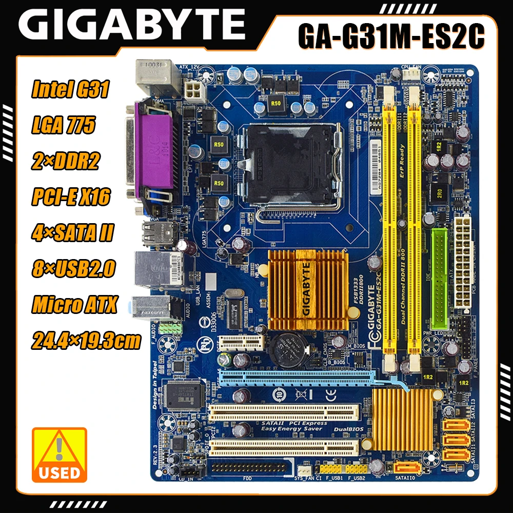 Gigabyte GA G31M ES2C Micro ATX Motherboard Intel G31 Chipset DDR2 DIMM Supports Intel Socket ...