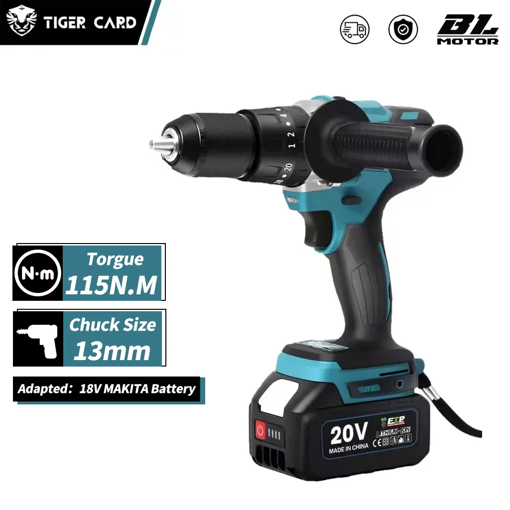3 In 1 Electric Drill 1/2" Brushless Impact Drill 13mm Cordless ...