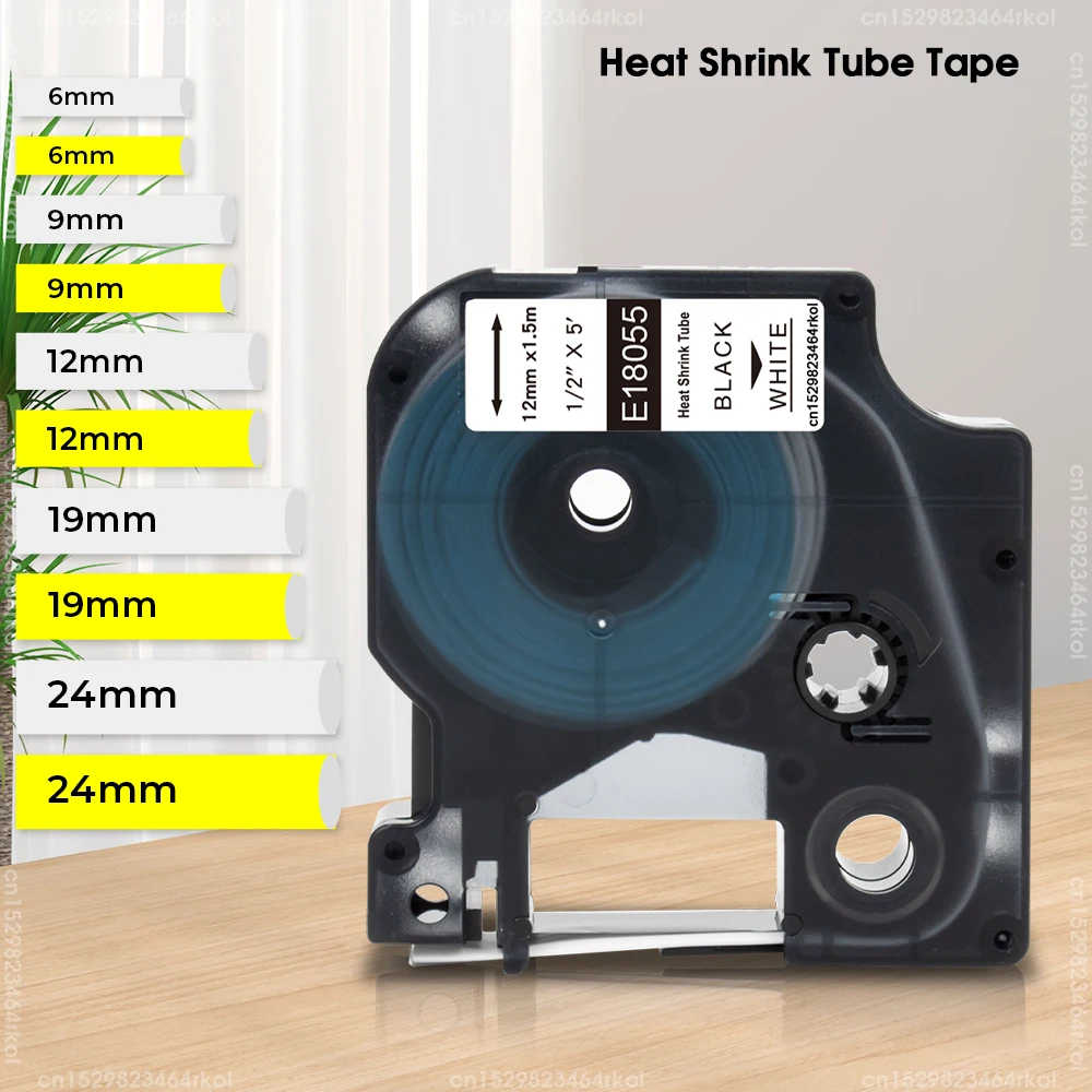 6-9-12-19-24mm-Tape-Compatible-Dymo-Heat-Shrink-Tube-Tape-18055-18053 ...