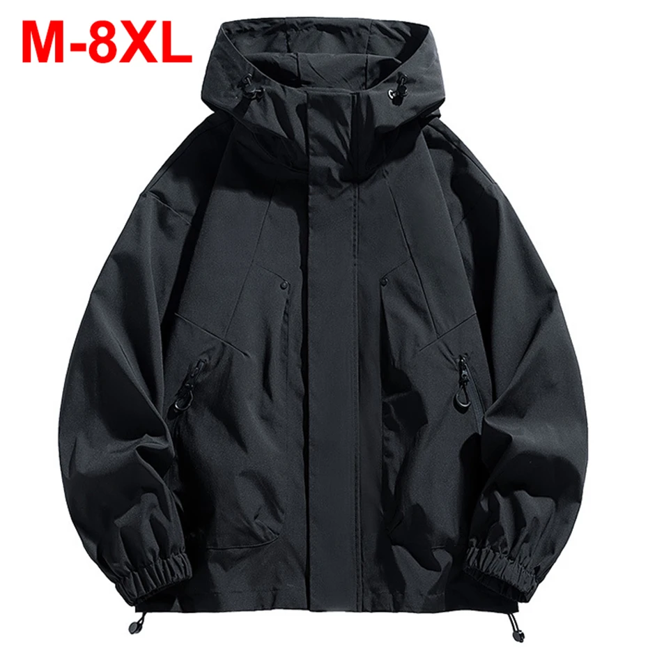 8XL Plus Size Men Jackets Hooded Windbreaker Casual Loose Black ...