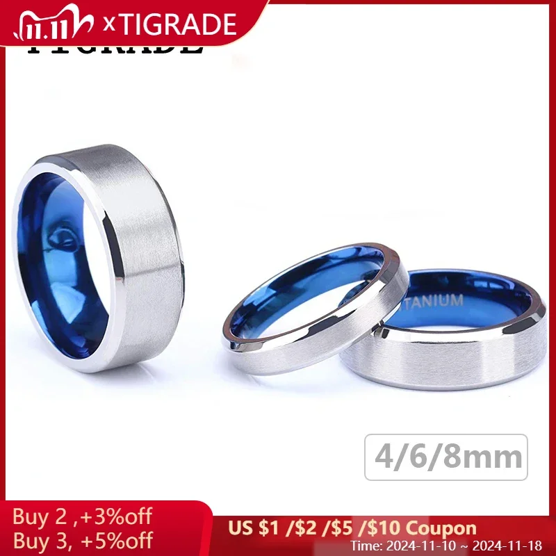 Tigrade-100-Pure-Titanium-Men-Women-Ring-Silver-Color-Blue-Inside ...