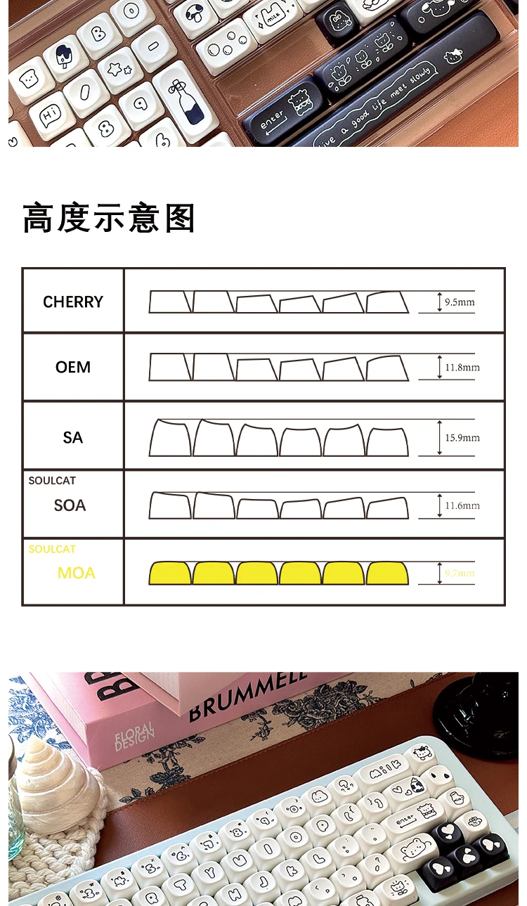 Echome 흑백 소 테마 키캡 세트 Pbt 염료 승화 키보드 캡 141 키 기계식 키보드용 Moa 프로필 키캡