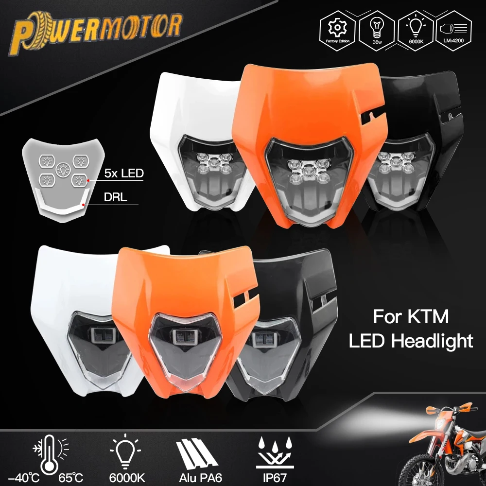 For-KTM-Headlight-Plate-Motorcycle-Headlamp-Pit-Bike-Enduro-Led-EXC-XC ...