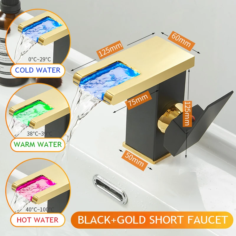 \Bathroom Hydropower LED Waterfall Faucet Sink Basin Mixer Deck Mounted ...