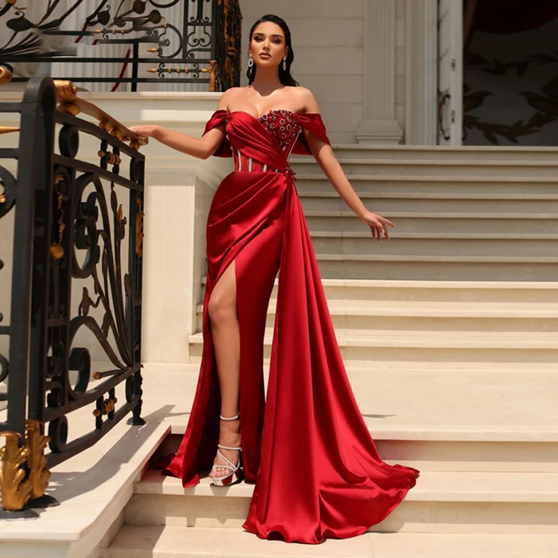 Red-Sexy-Tube-Top-Applique-Ladies-High-Slit-Formal-Seaside-Party-Prom ...