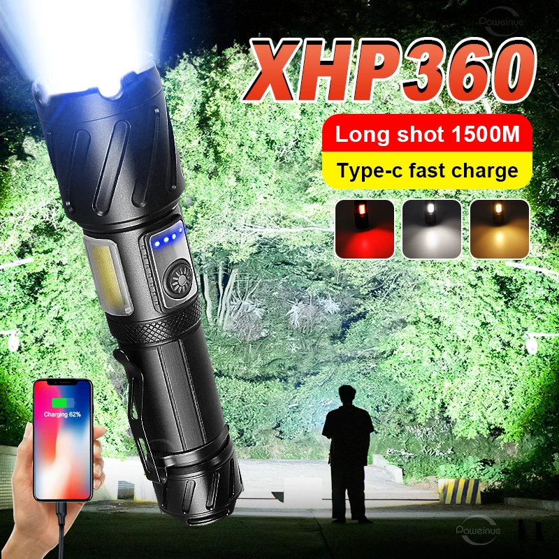 Super-XHP360-High-Power-Led-Flashlights-26650-XHP90-Powerful-Tactical ...