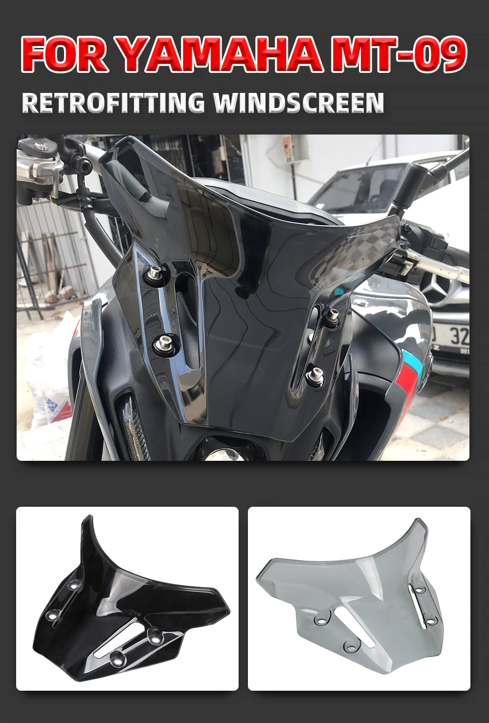 2023 2022 MT09 FZ 09 Motorcycle Windshield Wind Deflector Wind Screen ...