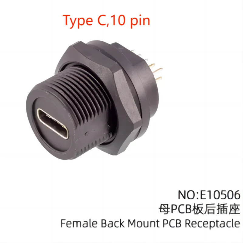 1pc Threaded TYPE C Waterproof Port IP67 Data Charging Jack Connector ...