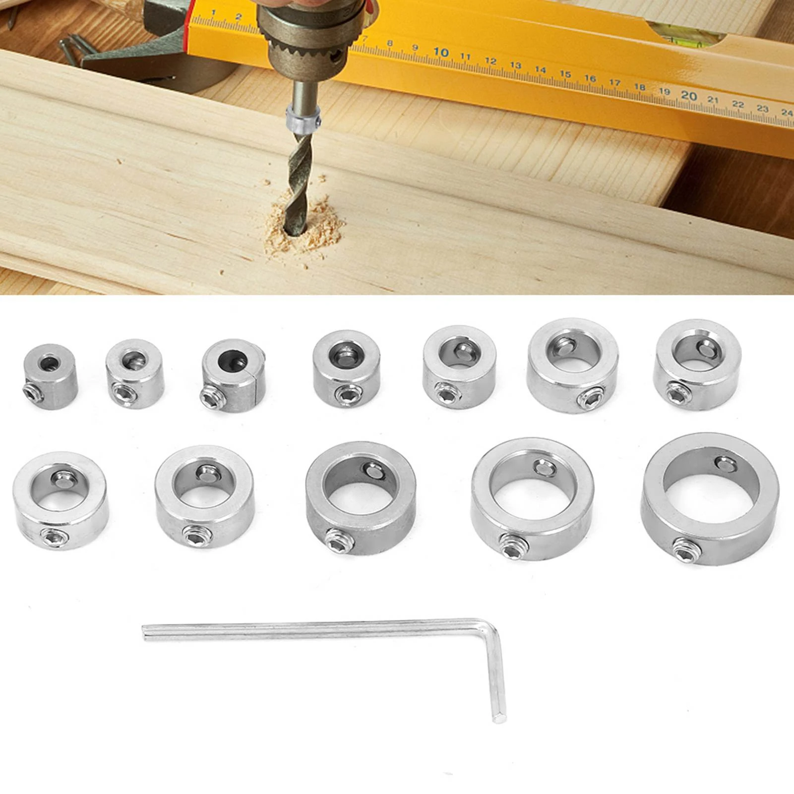 12pcs-3-16mm-Stainless-Steel-Drill-Depth-Stop-Bit-Collar-Set-Drilling ...