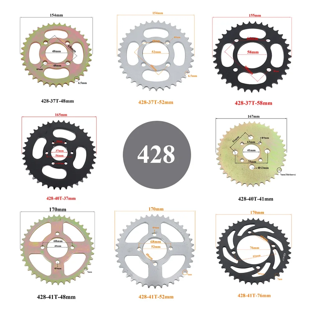 428-Chains-37T-40T-41T-43T-48T-37MM-76MM-Motorcycle-Chain-Sprockets ...