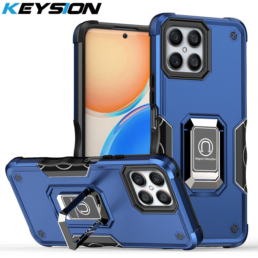 KEYSION-Shockproof-Armor-Case-for-Honor-X8-Silicone-PC-Metal-Ring-Stand ...
