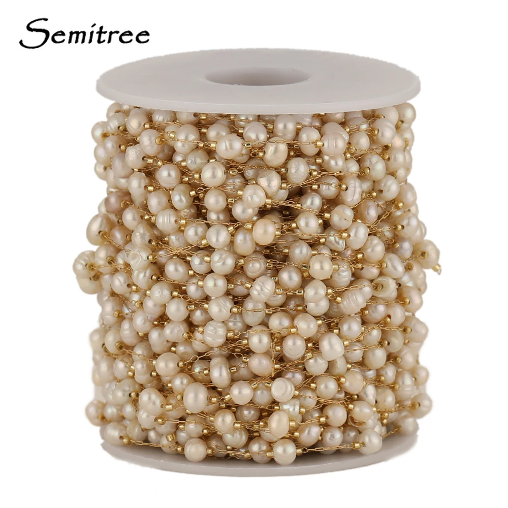 1 Meter Stainless Steel Irregular Real Natural Pearl Chains Jewelry ...