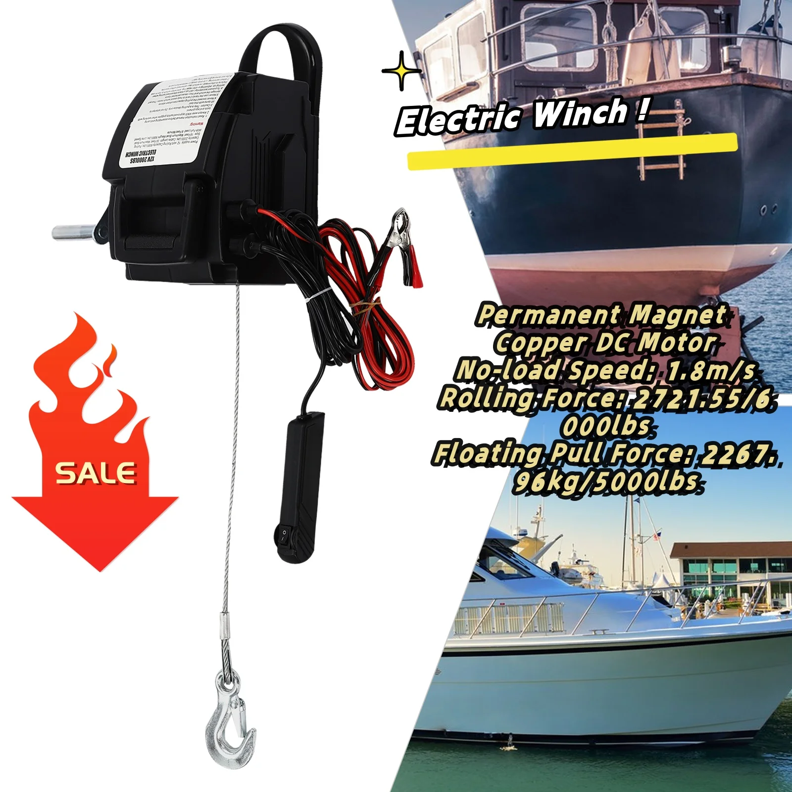 2000LBS-Portable-Electric-Winch-Remote-Towing-Hitch-Truck-Trailer-Boat ...