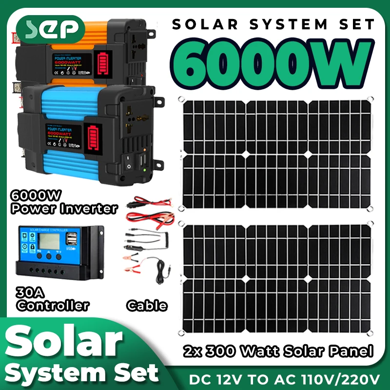 2-300W-solar-kit-complete-panel-6000w-220v-Inverter-Portable-Outdoor ...