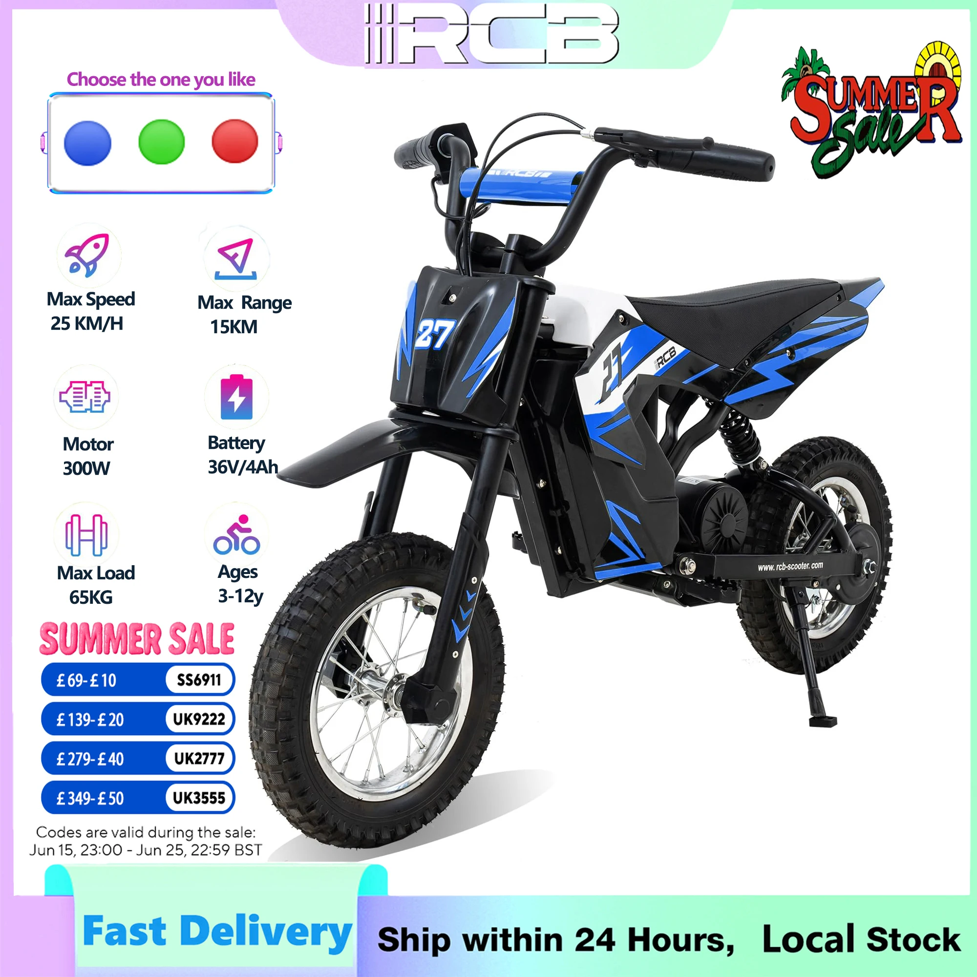 RCB Kids Electric Motorbike - R9X Electric Motorcycle for Children, Up ...