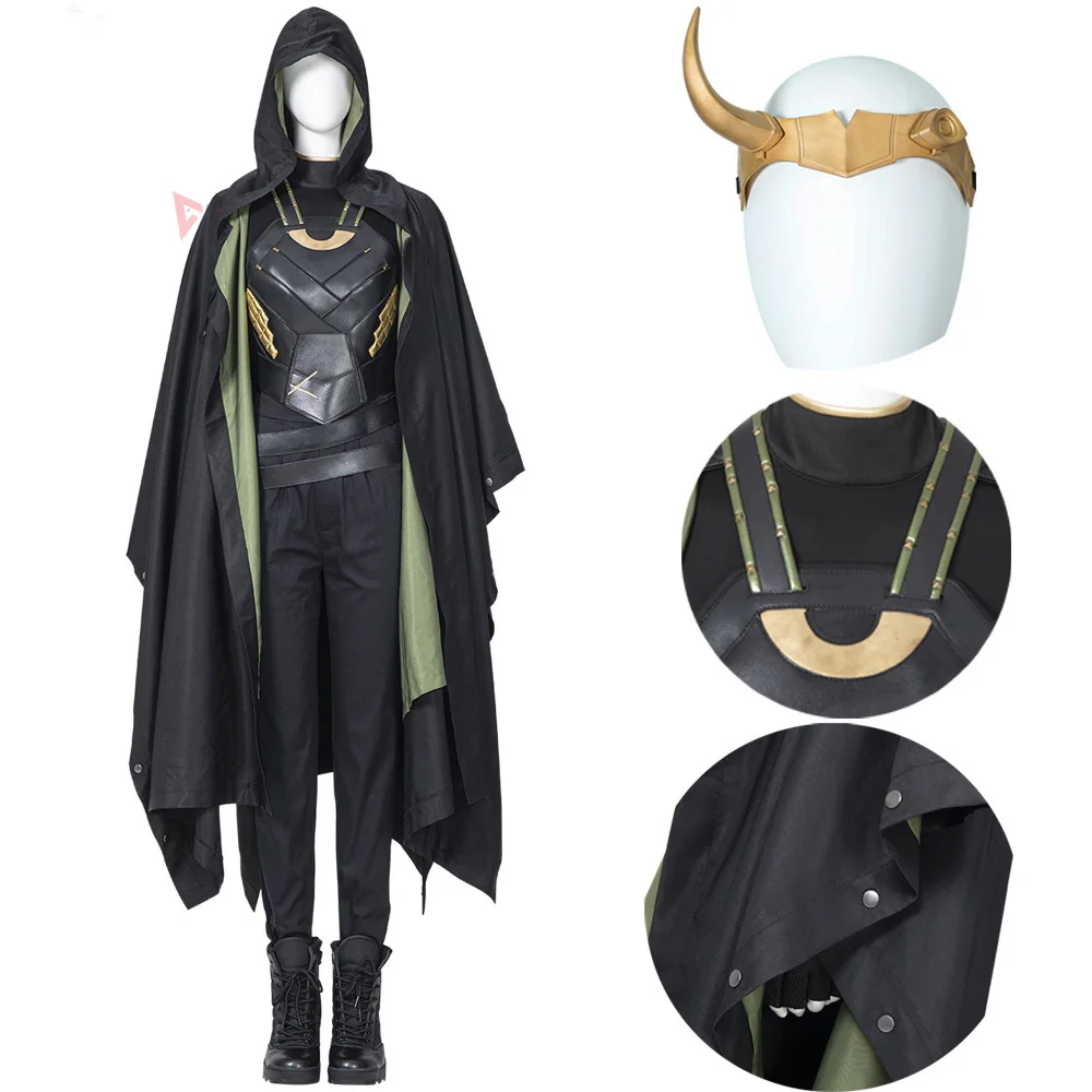 Lady-Loki-disfraz-de-Cosplay-Sylvie-capa-chaleco-cuernos-corona-botas-conjunto-encantador-para ...