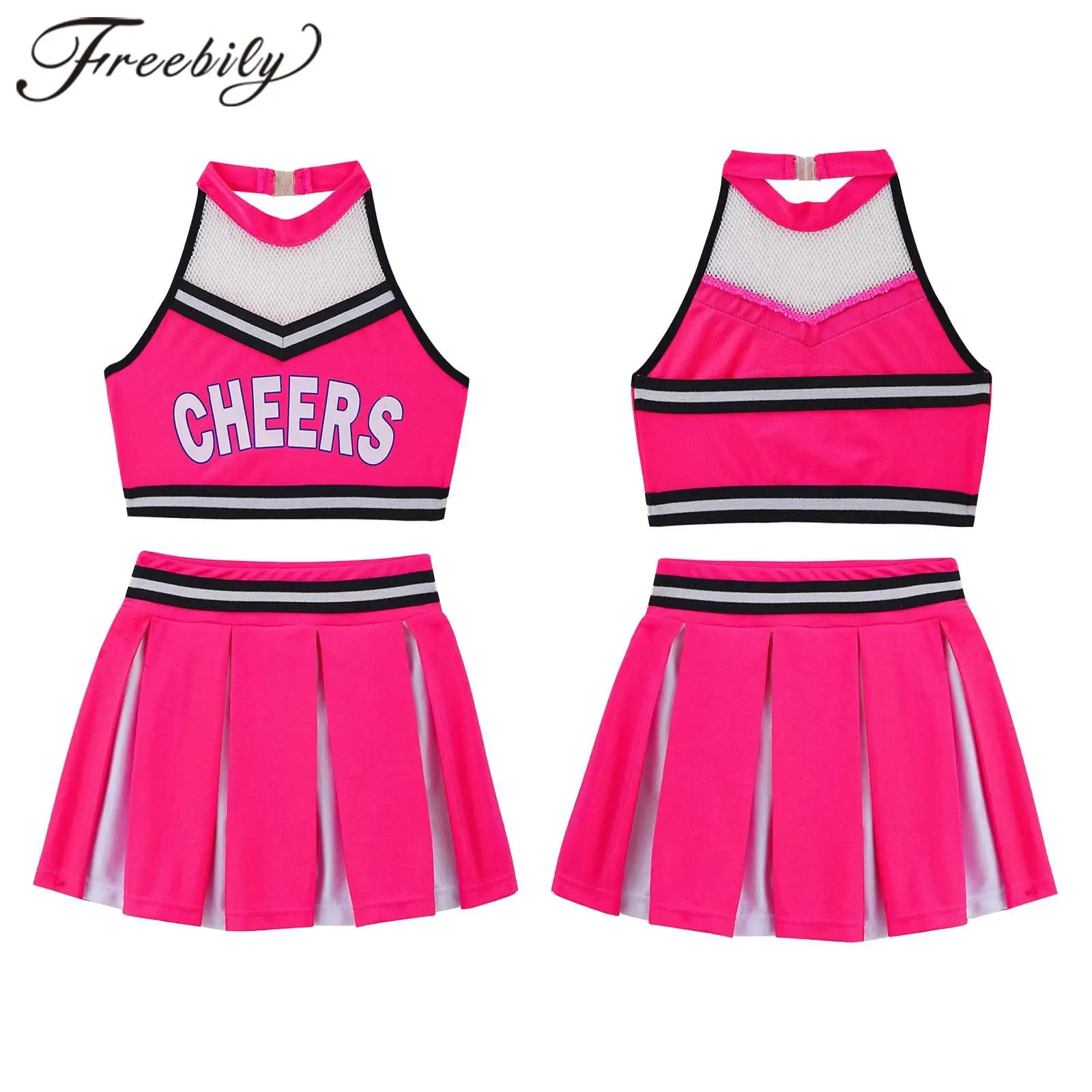 Kids Cheers Dancing Outfits Cheerleading Costume Set Crop Top + Pleated ...