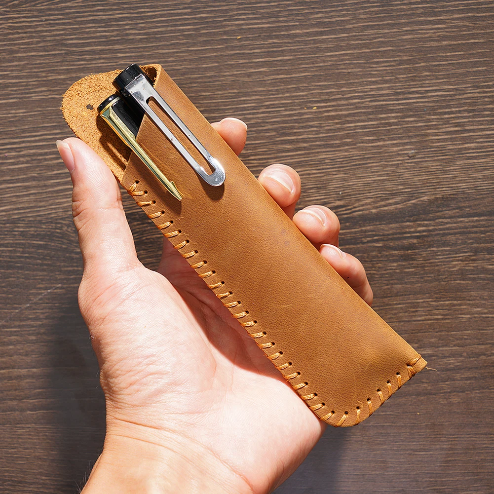 Genuine-Leather-Pen-Bag-Case-Vintage-Single-Pencil-Pouch-For-Rollerball ...