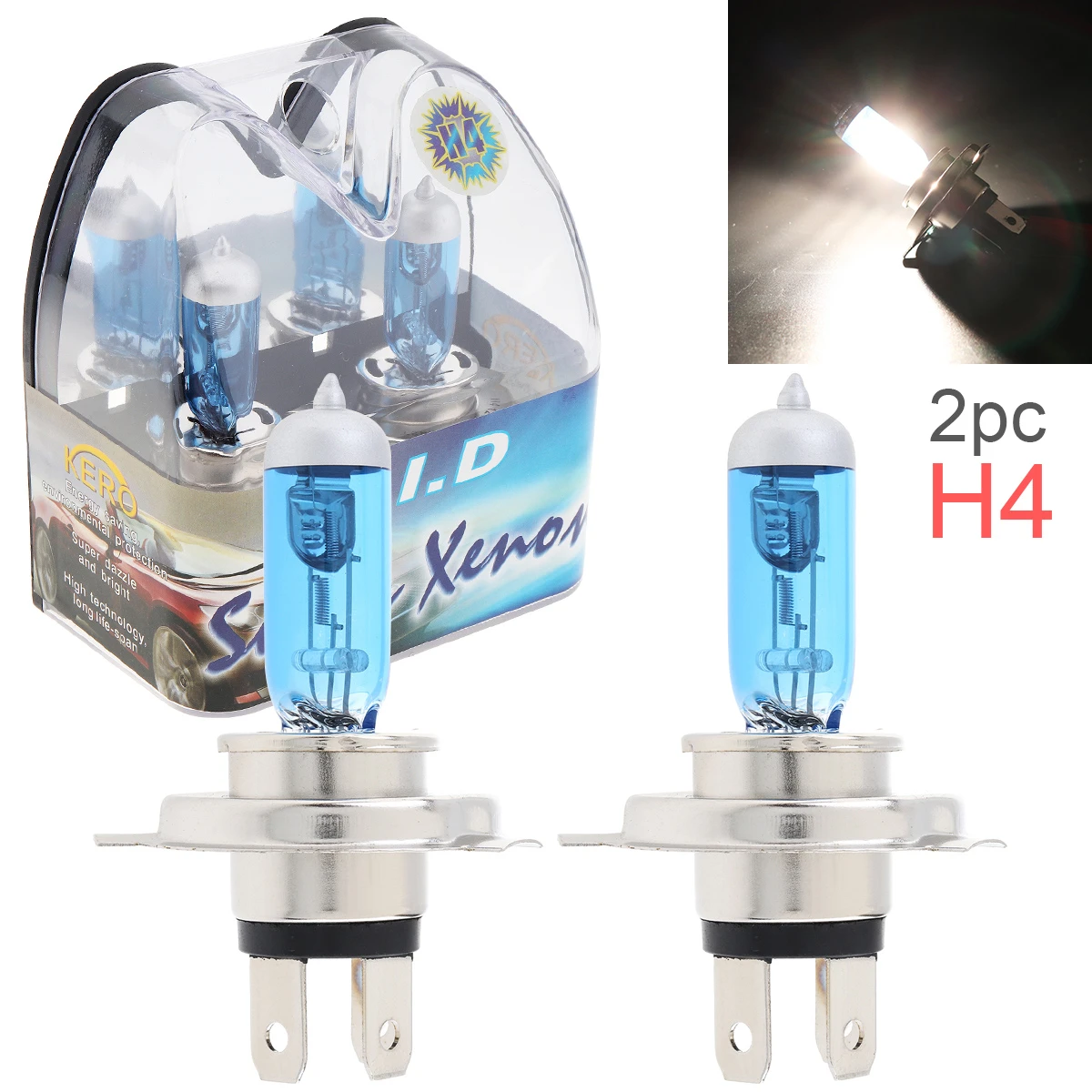 2pcs 12V H4 Car Headlight Bulb Fog Light 60 55W 6000K White Light Super ...
