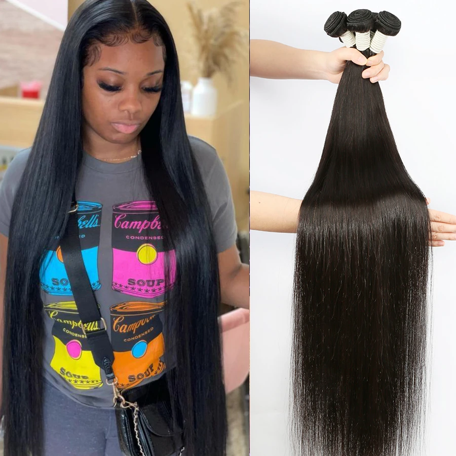 Raw Human Hair Bundles 28 30 32 34 38 Inch Brazilian Hair Weave Bundles ...
