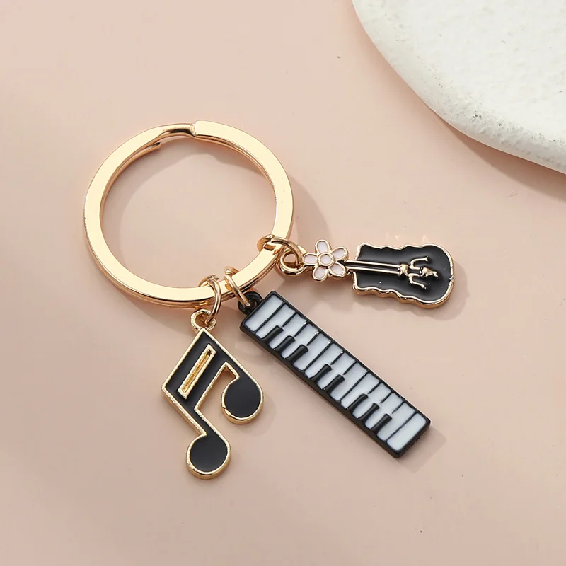 Cute Enamel Musical Instruments Keychain Note Keyboard Guitar Key Ring ...