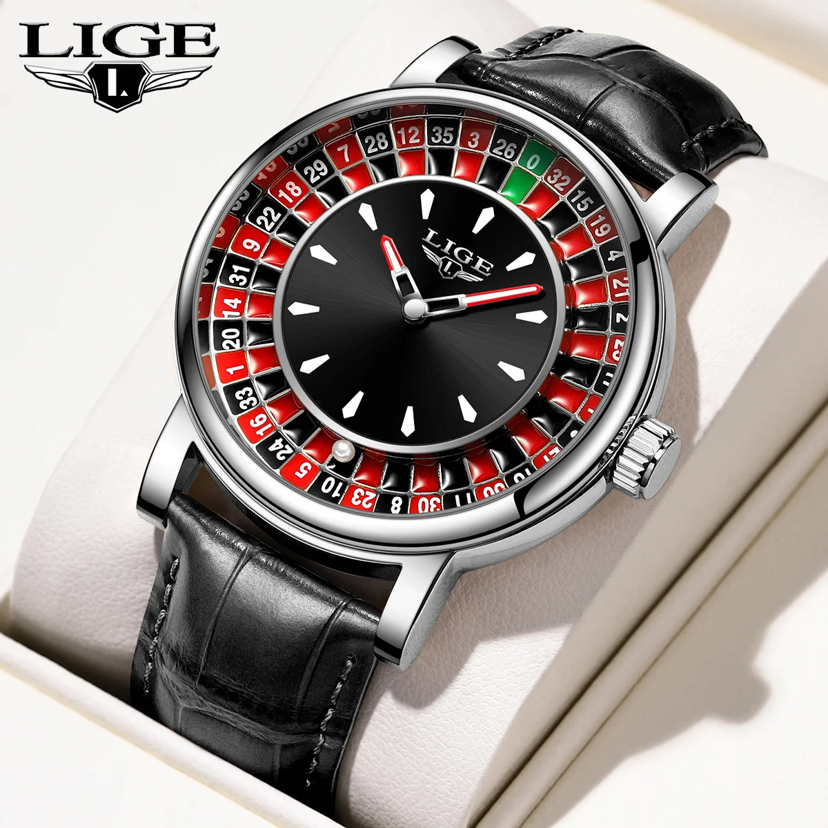 LIGE Quartz Man Watch Luxury Fashion Creative Roulette Game Dial Design ...