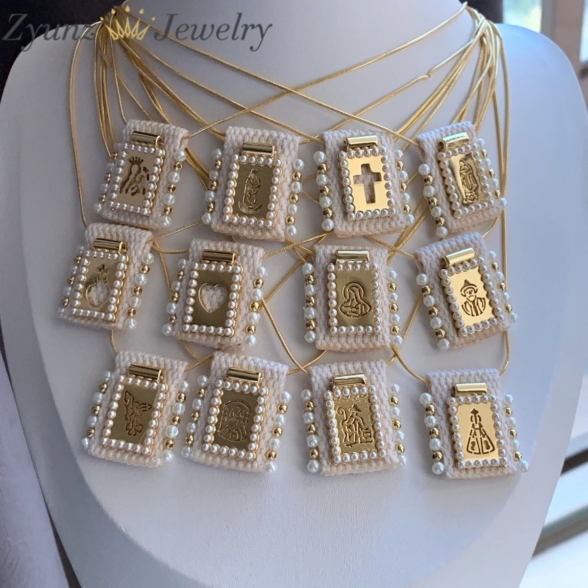 5pcs, Rectangle Religious Pendant Necklace Gold Color Woven Jewelry ...