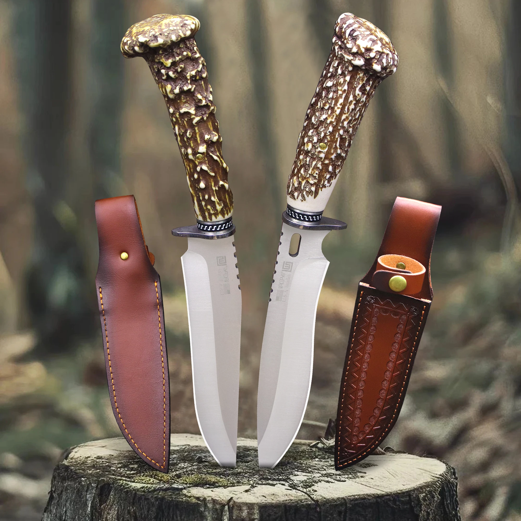 WPKOPYA-USA-440-Steel-Hunting-Knife-Sheath-ABS-Deer-Horn-Imitation ...