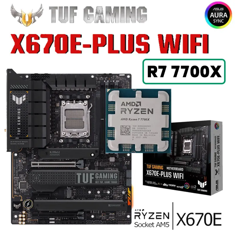 Amd ryzen 7 7700x com asus tuf gaming X670E PLUS wifi am5 placa mãe ...