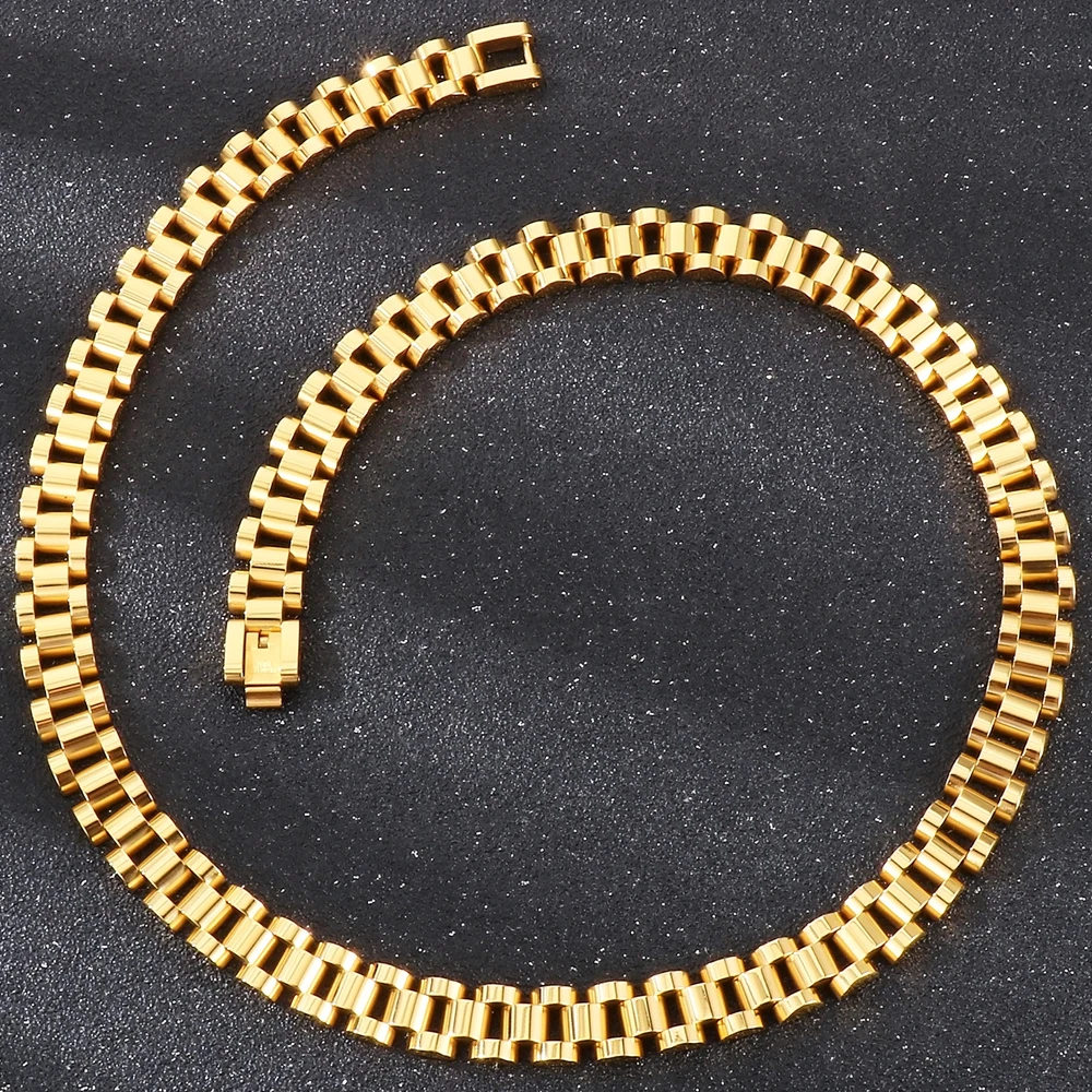 40/50/60CM 10MM Watch Strap Chain Style Necklace For Men Women Gold ...