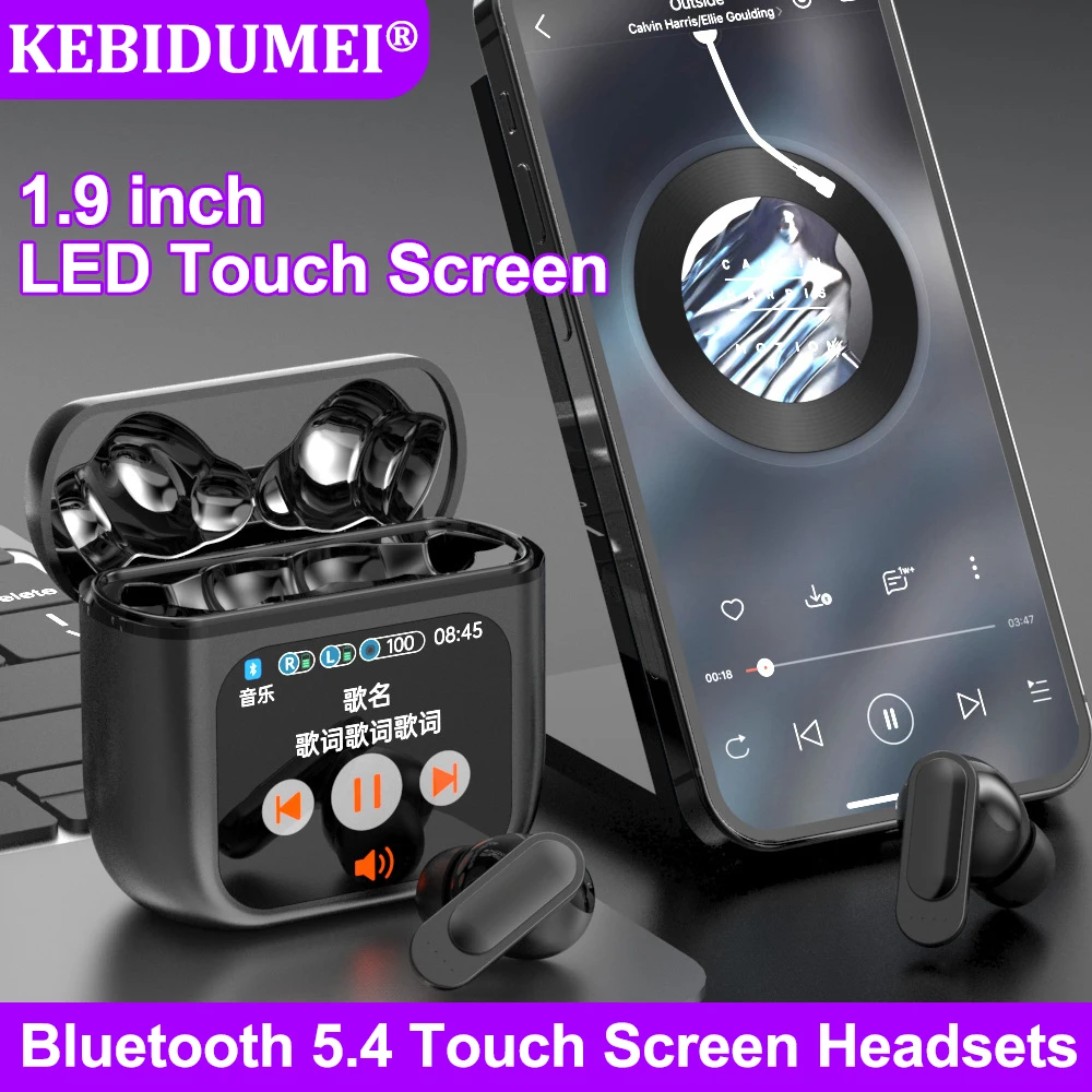 1-9inch-LED-Touch-Screen-Headsets-Bluetooth-5-4-Headphones-TWS-Wireless ...