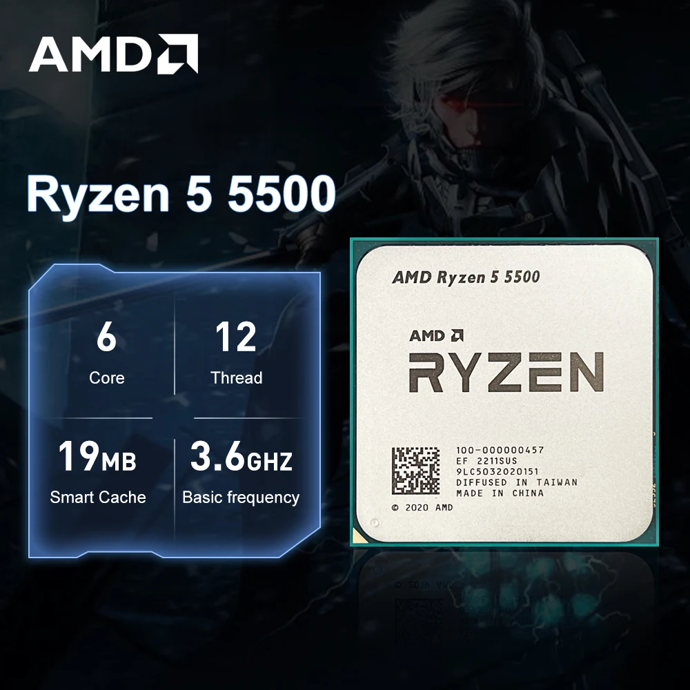 AMD procesador de CPU Ryzen 5 5500 R5 5500 3,6 GHz, 6 núcleos, 12 hilos, 7nm L3 = 16M Socket AM4 ...