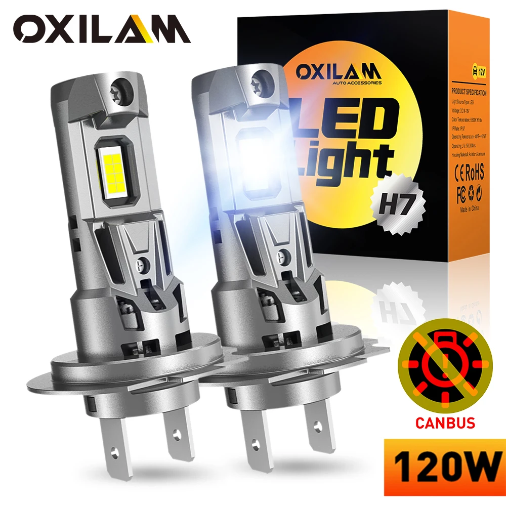 OXILAM-2Pcs-H7-LED-Bulb-Headlight-Canbus-Wireless-120W-22000LM-Mini-LED ...