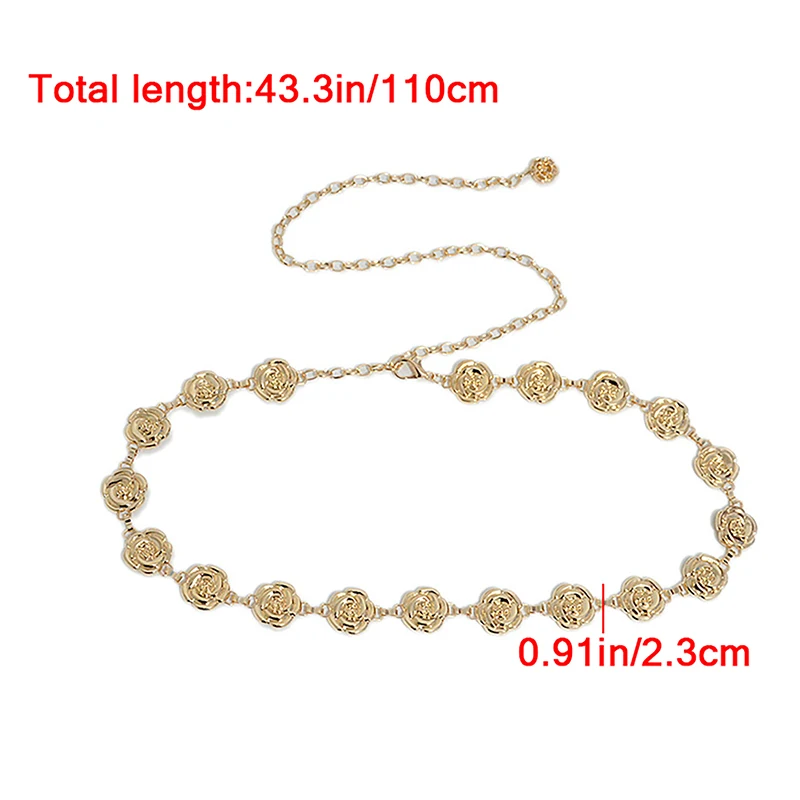 1Pc Gold Silver Color Rose Chain Belt Women Fashion Metal Thin Shiny ...