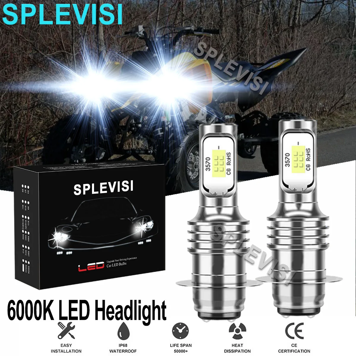 2x70W-Pure-White-LED-Motorcycle-Headlight-Bulbs-6000K-Kit-For-Yamaha ...