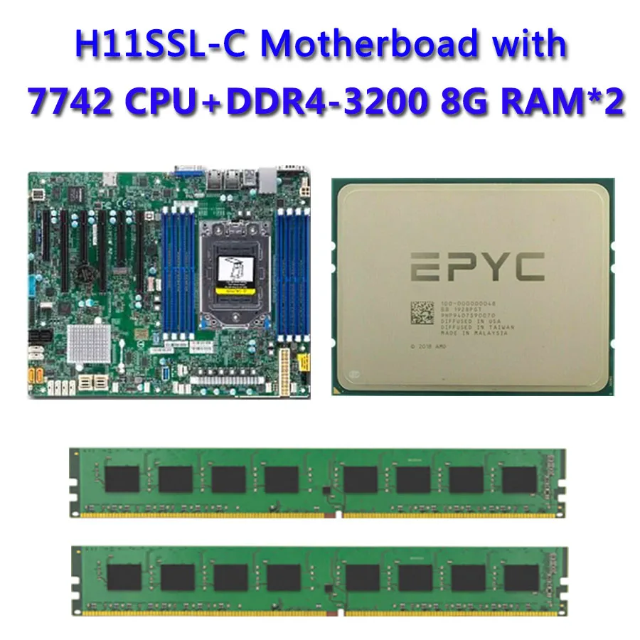 슈퍼마이크로 H11SSL C 마더보드 소켓 SP3 180W TDP, 듀얼 EPYC 7742 CPU 프로세서, DDR4 16GB ...