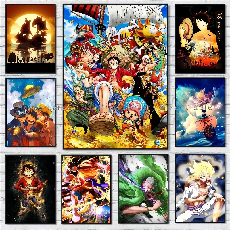 Japan-Bandai-Retro-Anime-Surrounding-One-Piece-Luffy-Art-Canvas ...