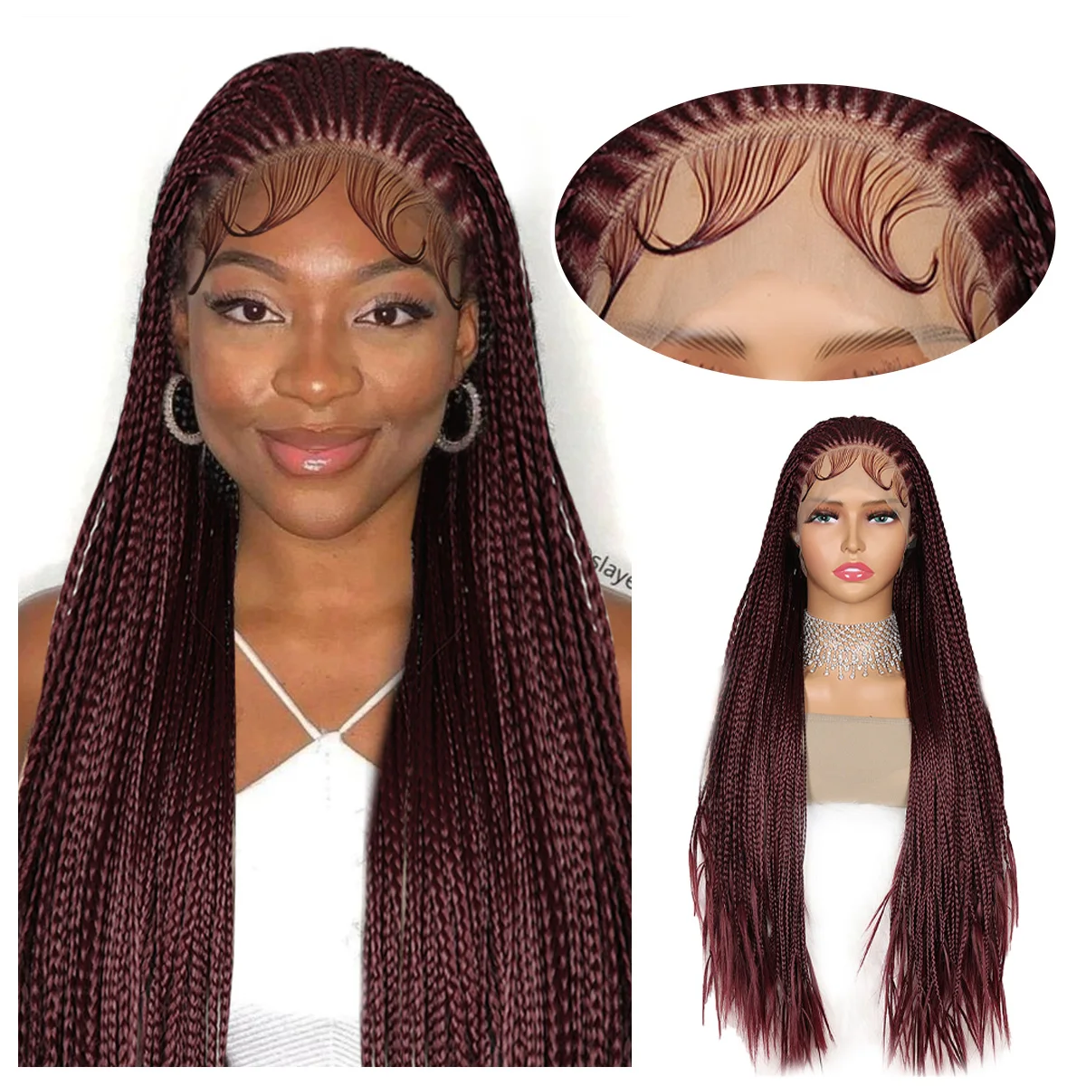 99J-Red-Colored-Goddess-Twist-Box-Braided-Synthetic-Frontal-Wigs-13X4 ...