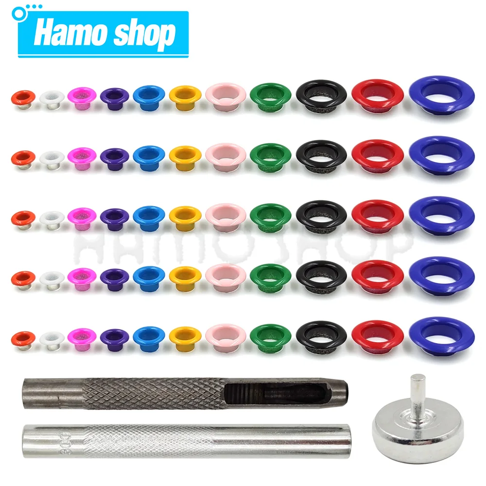 100 Sets Metal Eyelets Grommet Hole Ring With Installation Tool Set For ...
