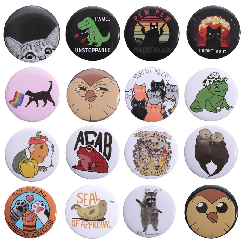 Cute-Animal-Tinplate-Pin-Dinosaur-Sloth-Frog-Cat-Brooch-Soft-Button ...