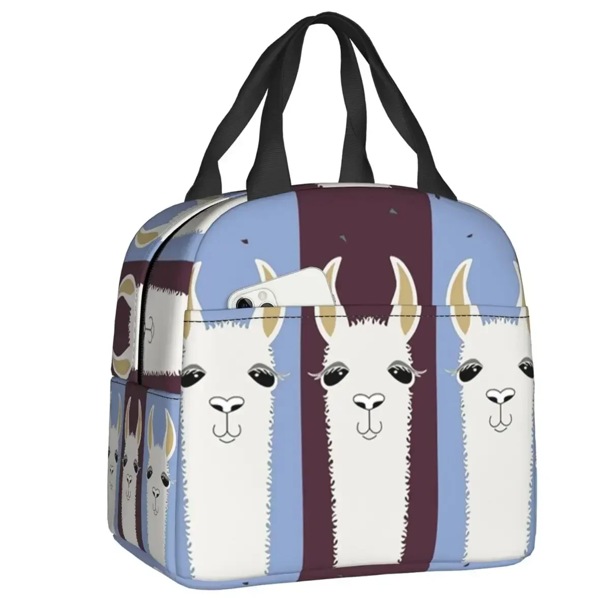Llama And Alpacas Stripes Lunch Bag Women Cooler Thermal Insulated ...