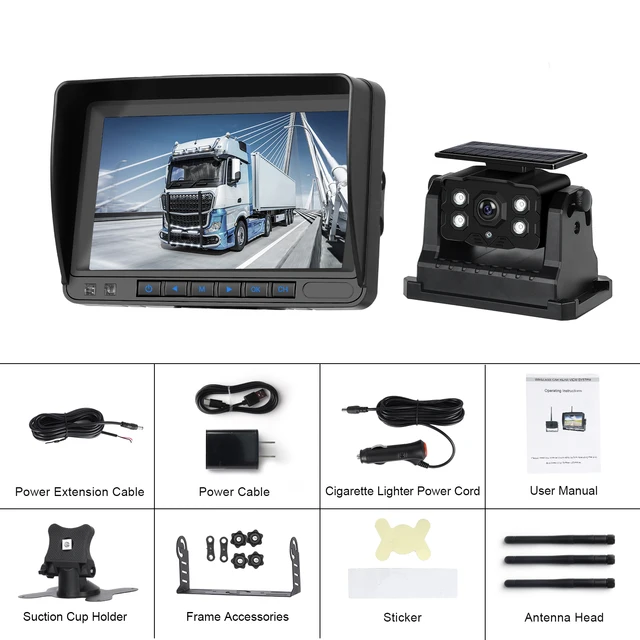 Camecho 7 "IPS Car Monitor Wireless Solar Reverse Rear View Camera with ...