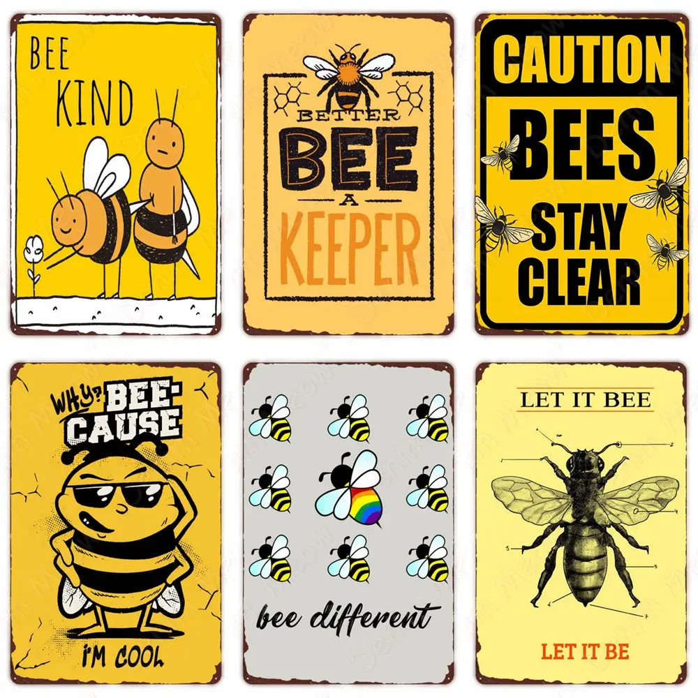 Bee Kind Funny Retro Poster, Bee Happy Vintage Metal Sign, Home Outdoor ...