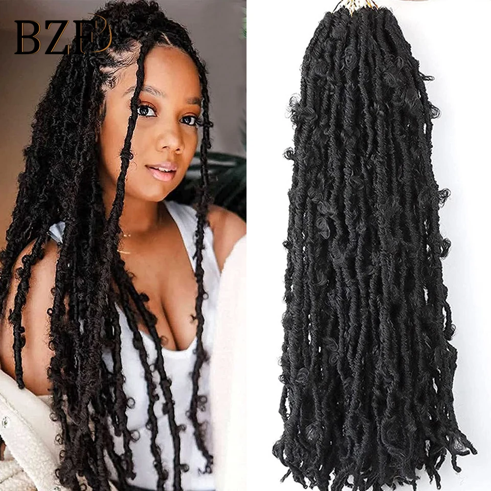 나비 Locks 크로셰 헤어 브레이드 1b 프리 루프 여신 나비 소프트 Locs 크로셰 여성용 브레이드 헤어 익스텐션 18