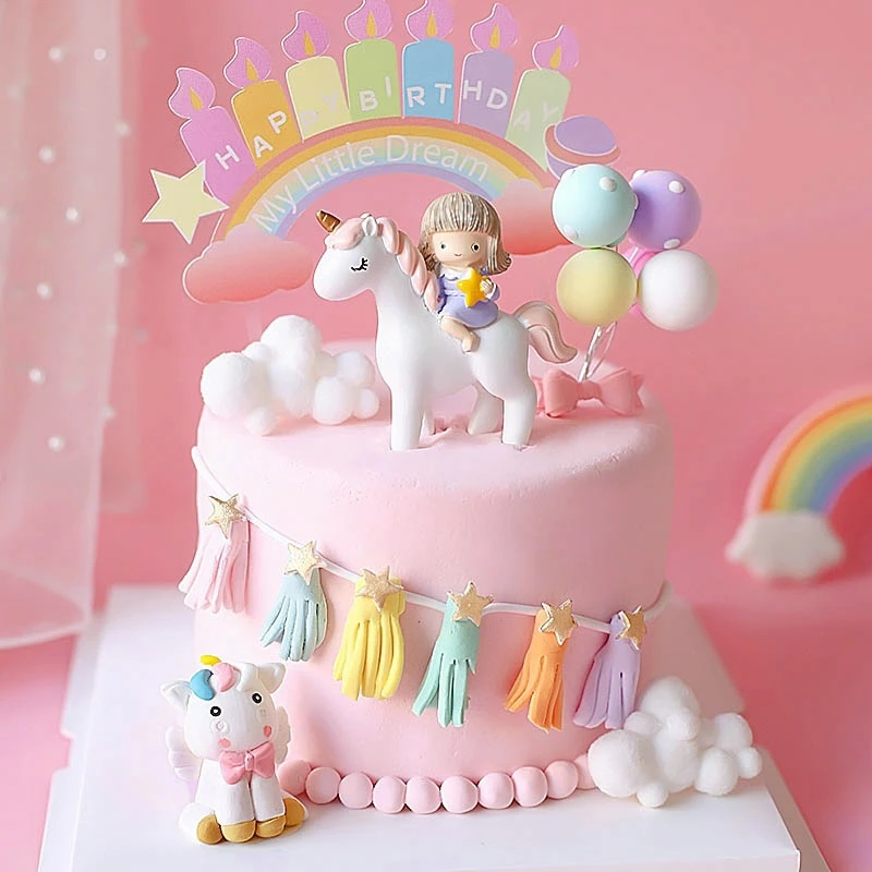 Unicorn doğum günü pastası Topper dekorasyon kız bebek güzellik ...