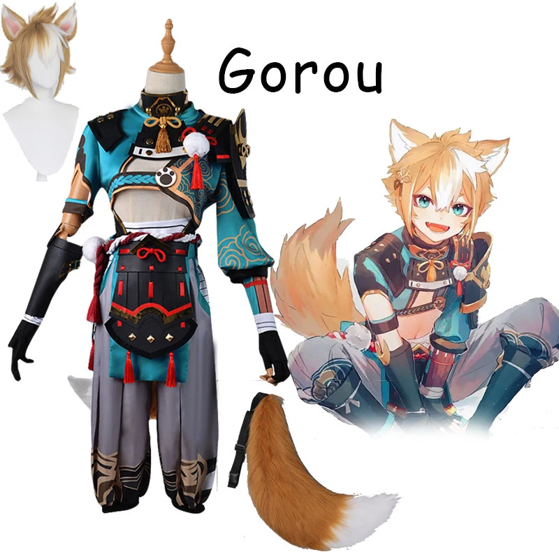 Anime Game Genshin Impact Gorou Cosplay Costume Men Blue Fox Boy ...