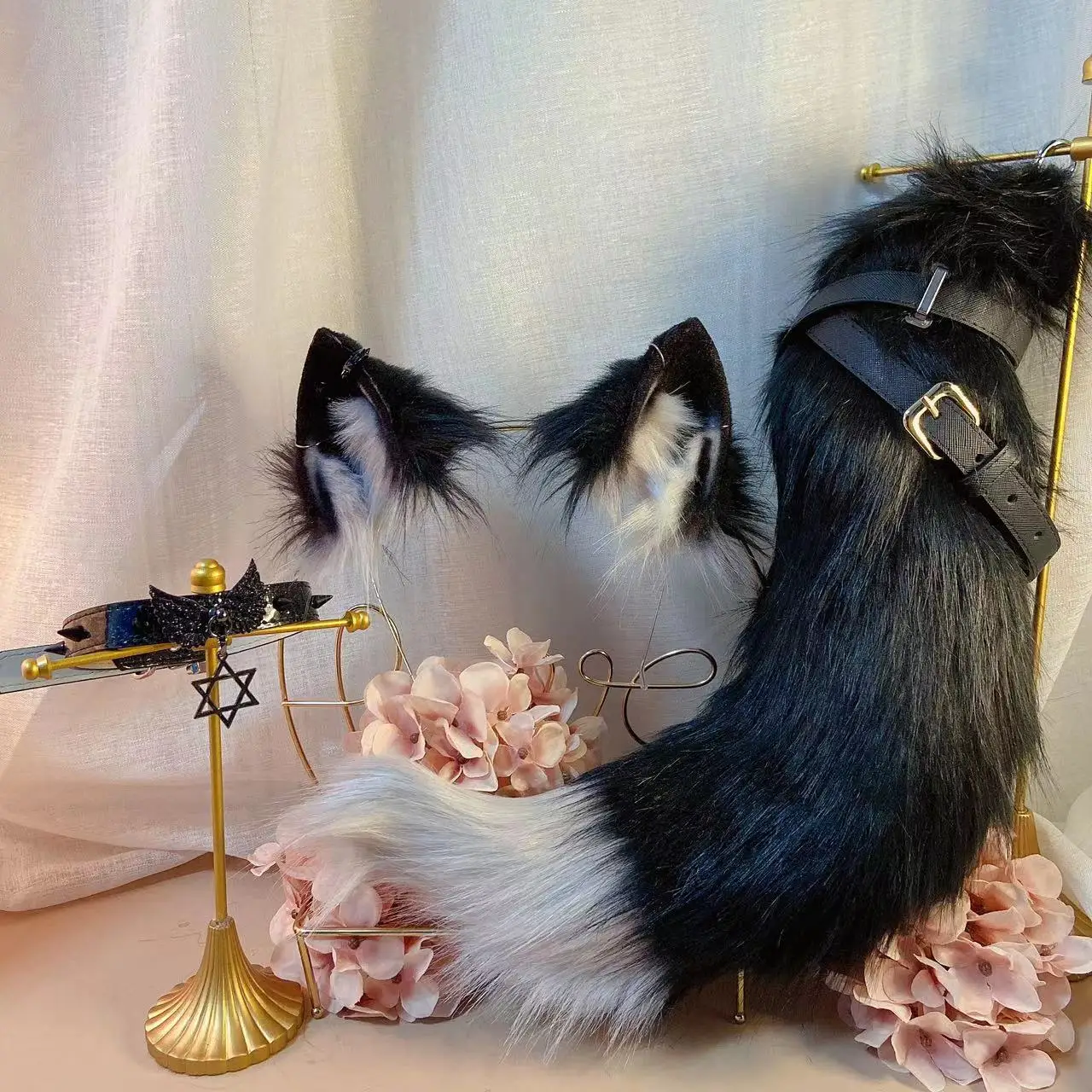 Plush-jackal-orelhas-de-gato-cosplay-lolita-bandana-raposa-jackal-cauda ...