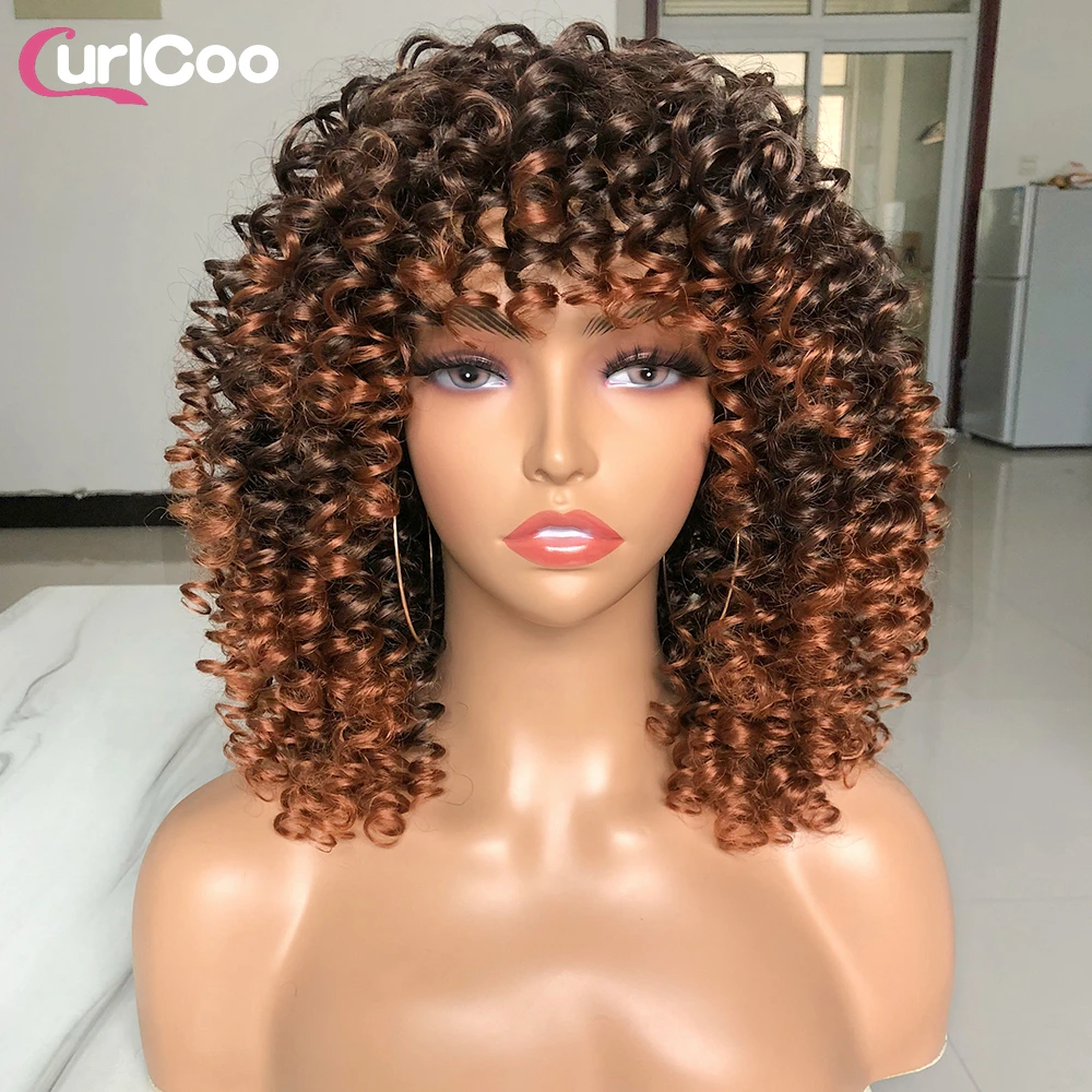 Short Curly Blonde Wig With Bangs Afro Kinky Curly Wigs For Black Women ...