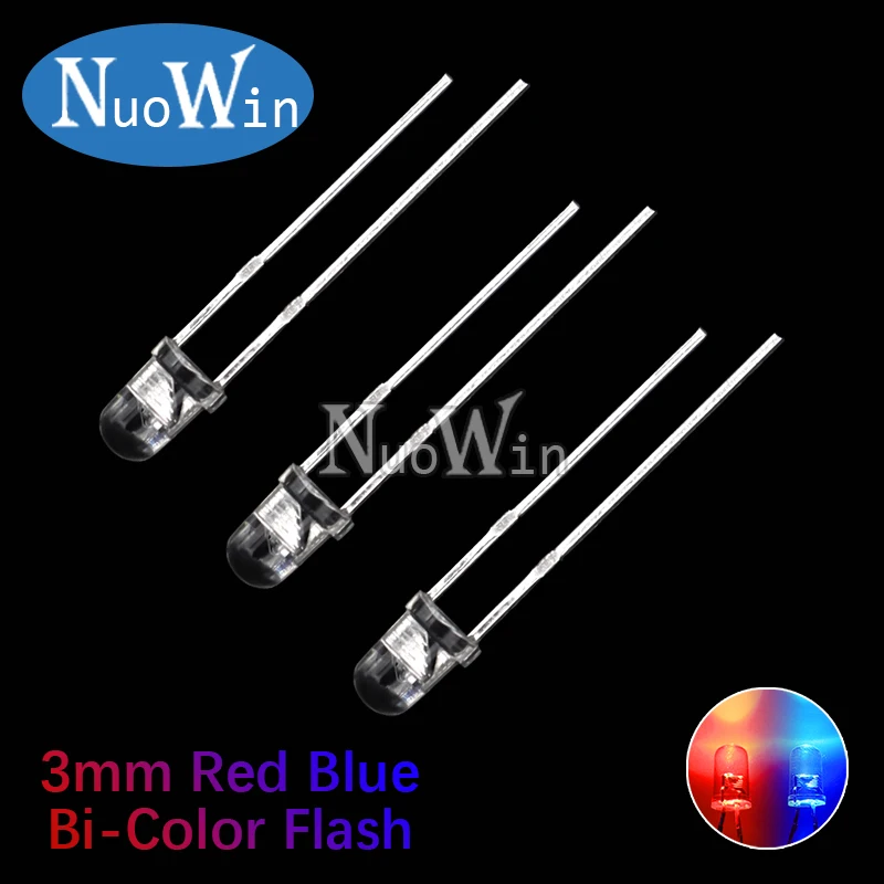 50-Uds-lote-3MM-Flash-rojo-azul-bicolor-diodo-emisor-de-luz-LED ...