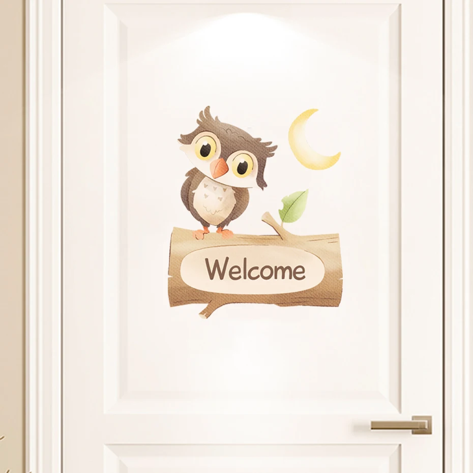 Cartoon-Cute-Welcome-Owl-Wall-Sticker-Kids-Room-Door-Decoration-Mural ...